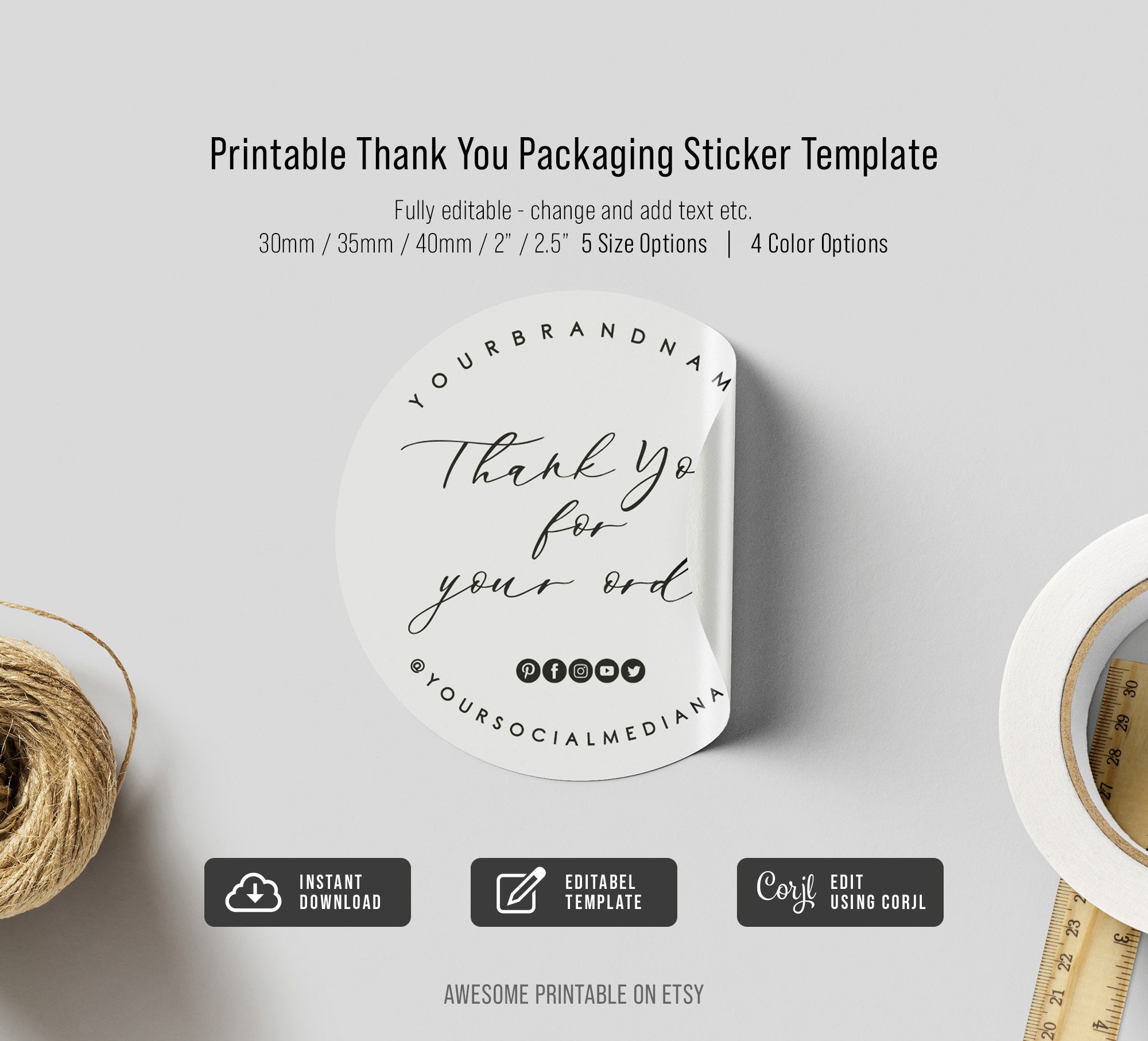 Editable Thank You Stickers, Printable Thank You Sticker Template ...