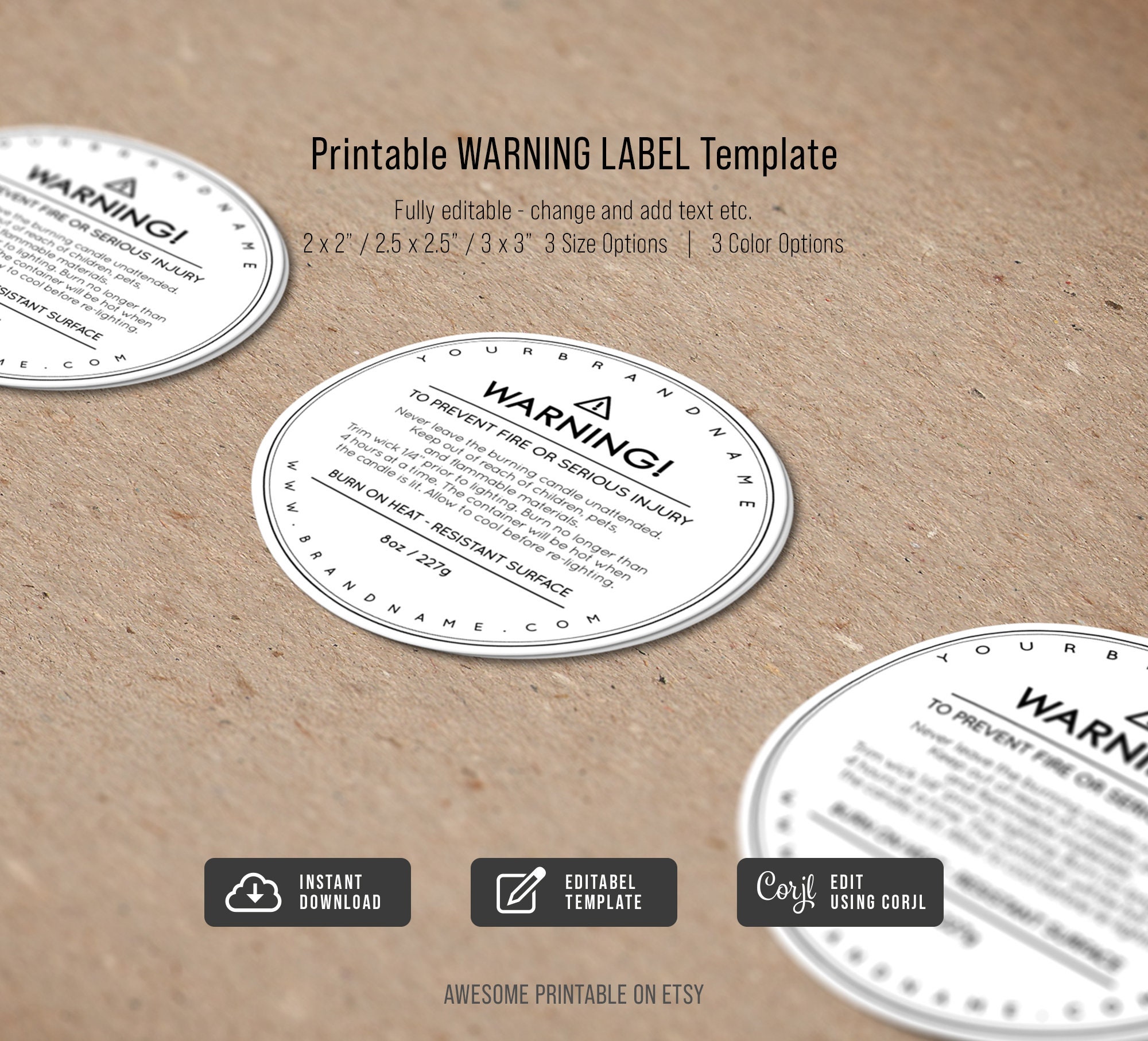 Printable Candle Warning Label Template, Candle Instruction Sticker ...
