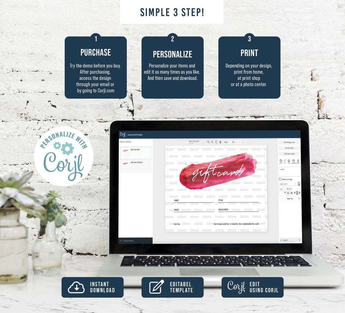 Printable Gift Certificate Template, Editable Gift Card Template, DIY ...