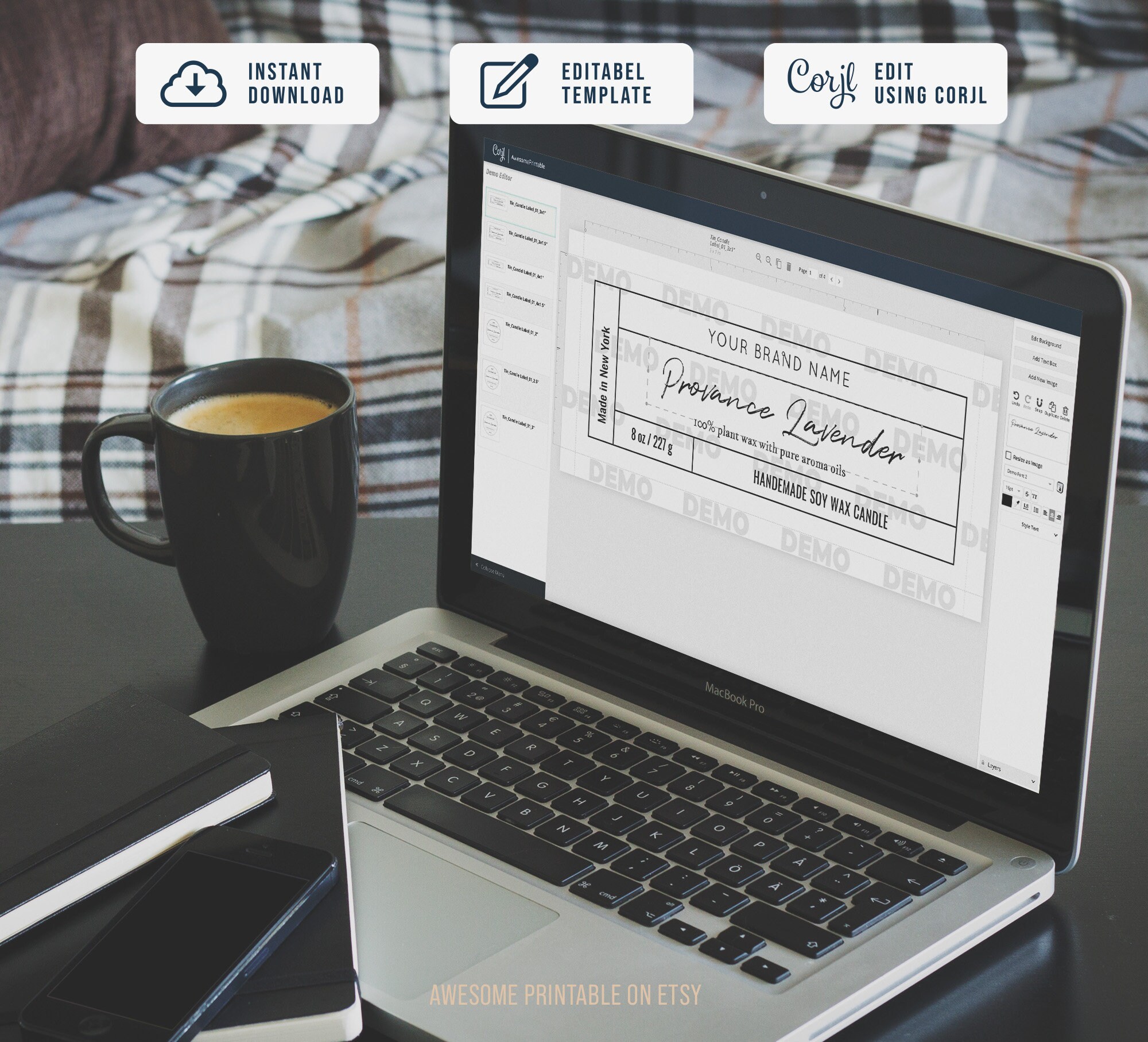 Minimalist Candle Tin Label Template, Printable Wrap Around Candle ...