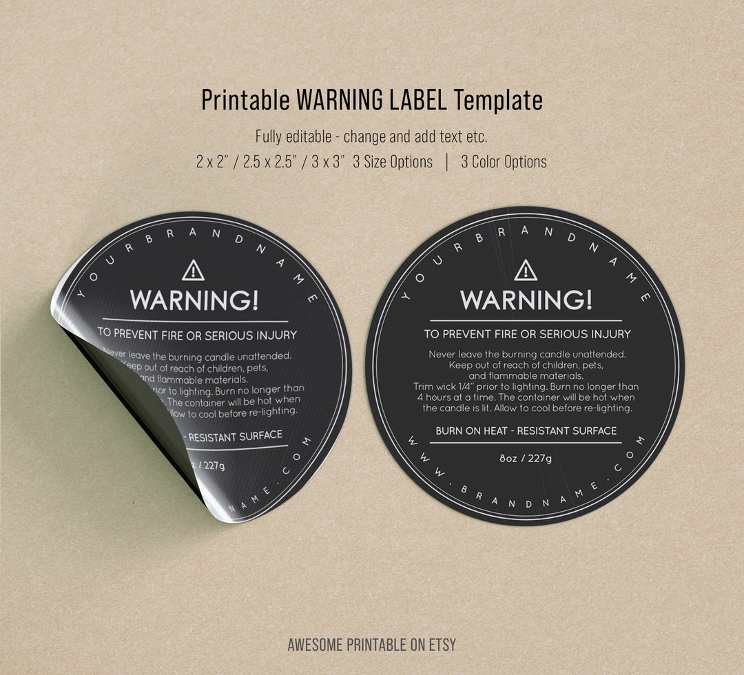 Printable Candle Warning Label Template, Candle Instruction Sticker ...