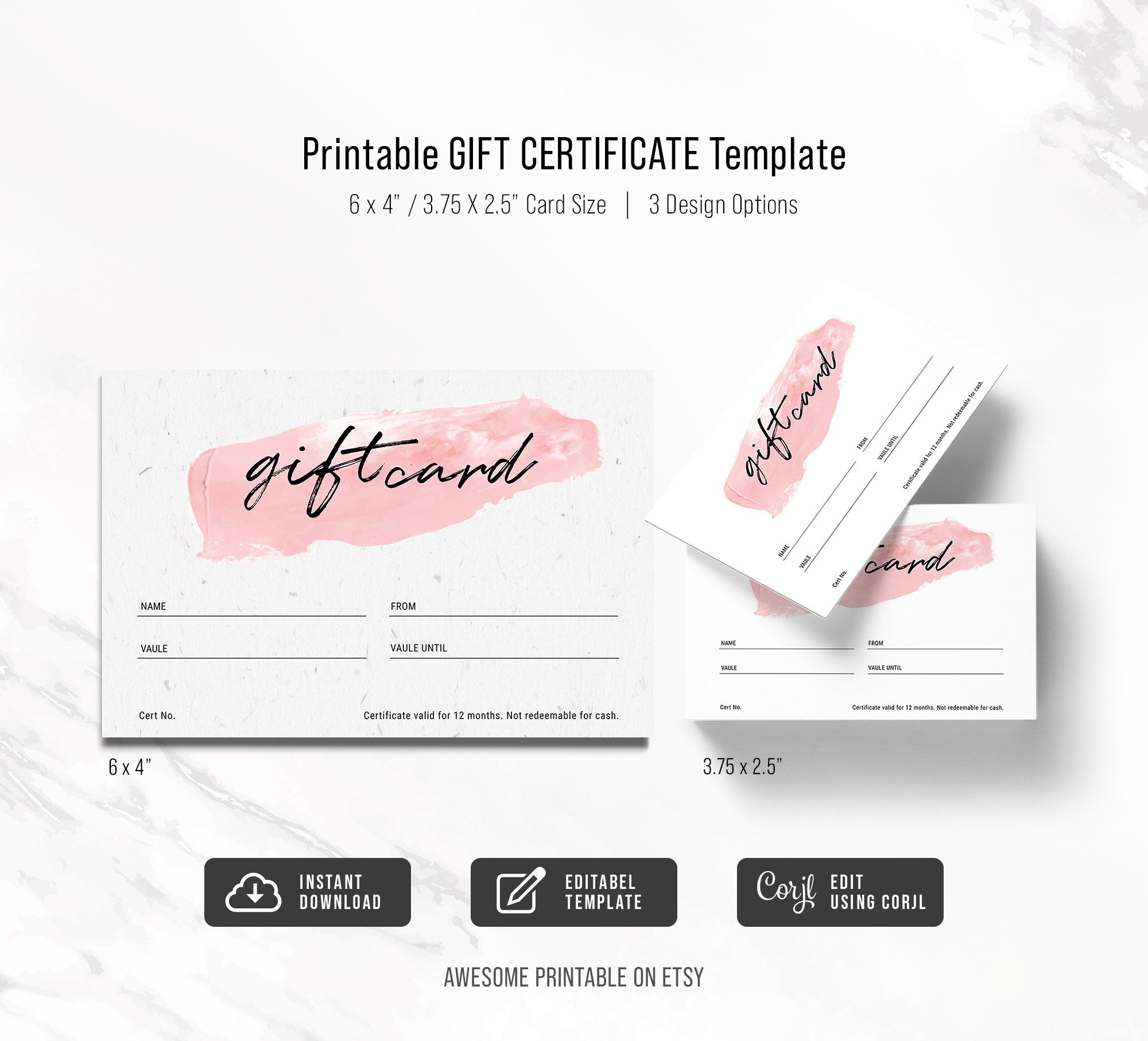 Printable Gift Certificate Template, Editable Gift Card Template, DIY ...