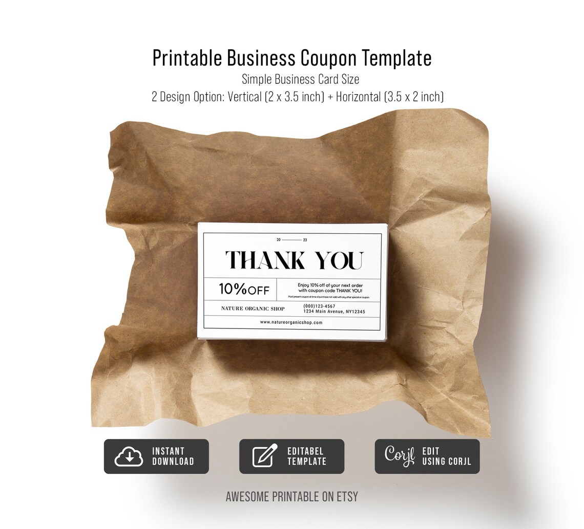 Printable Business Coupon Template Simple Business Card Size - Etsy
