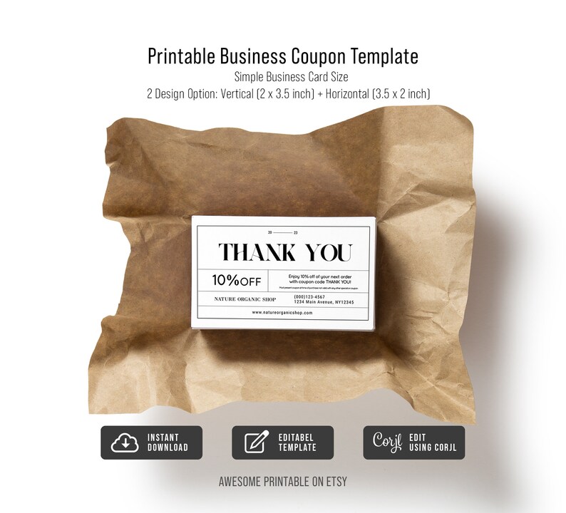 Printable Business Coupon Template, Editable Thank You Card for Small ...