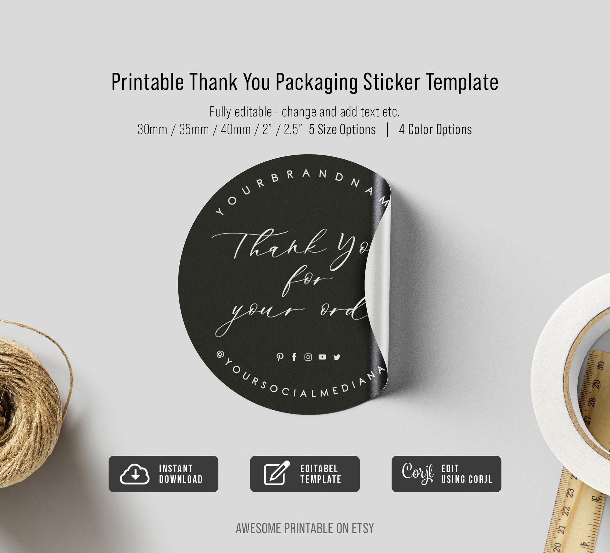 Editable Thank You Stickers, Printable Thank You Sticker Template ...