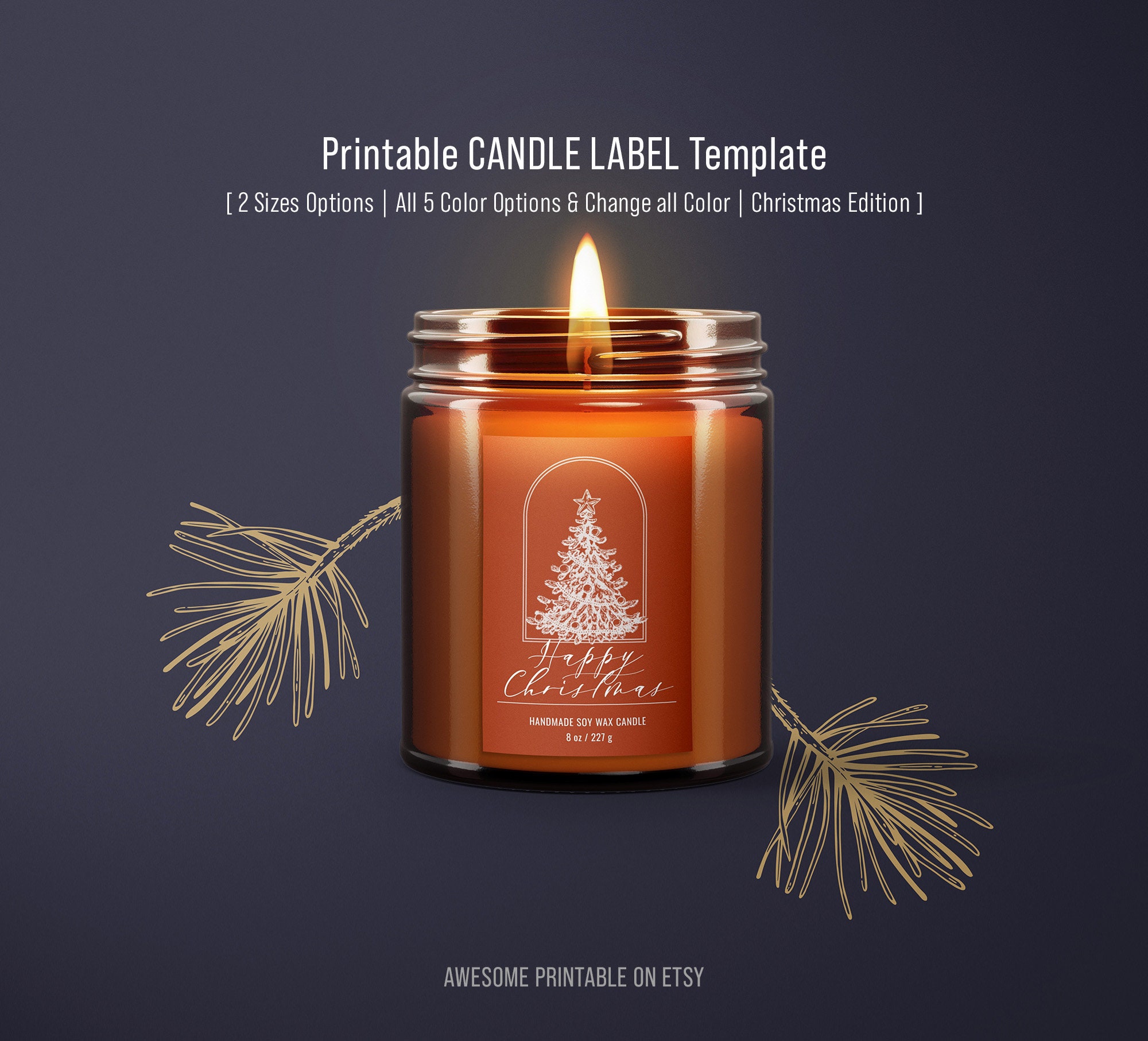 CHRISTMAS Editable Candle Label, SEASONAL Candle Label Design, Candle ...