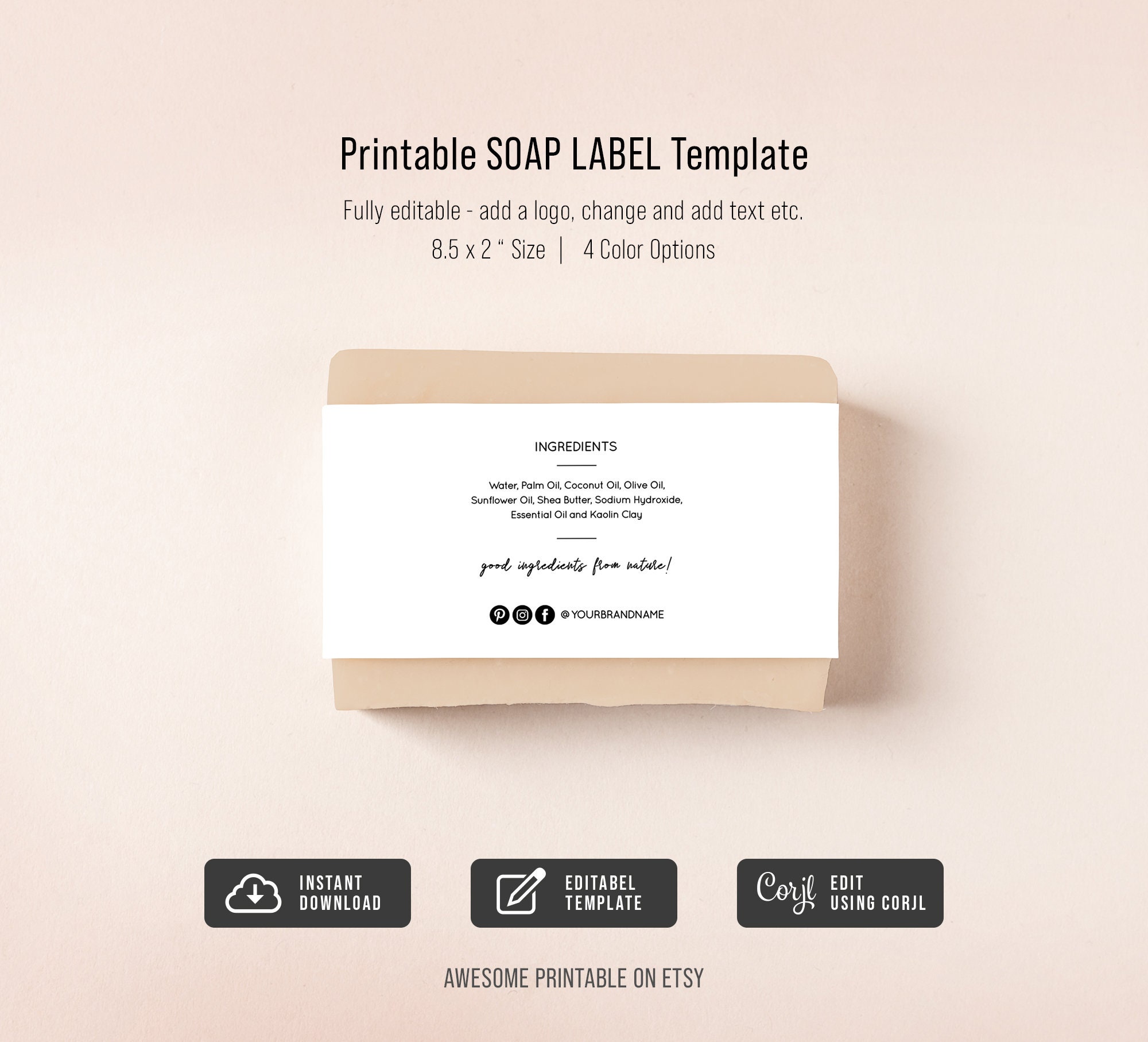 Minimal Soap Label Template, Editable Soap Labels, Printable Soap ...