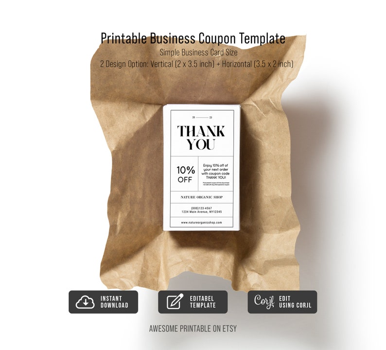 Printable Business Coupon Template, Editable Thank You Card for Small ...