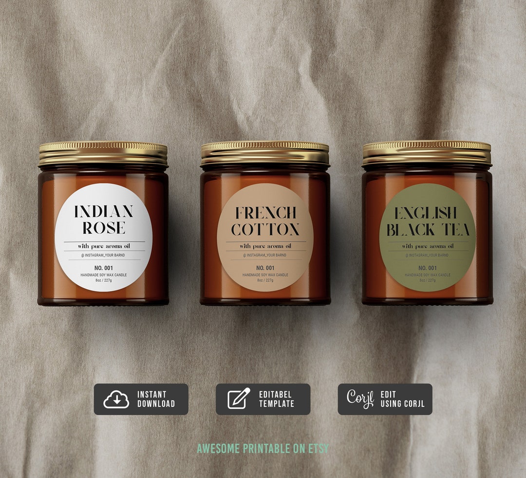 Candle Label Template, Round Candle Label, Custom Product Labels ...