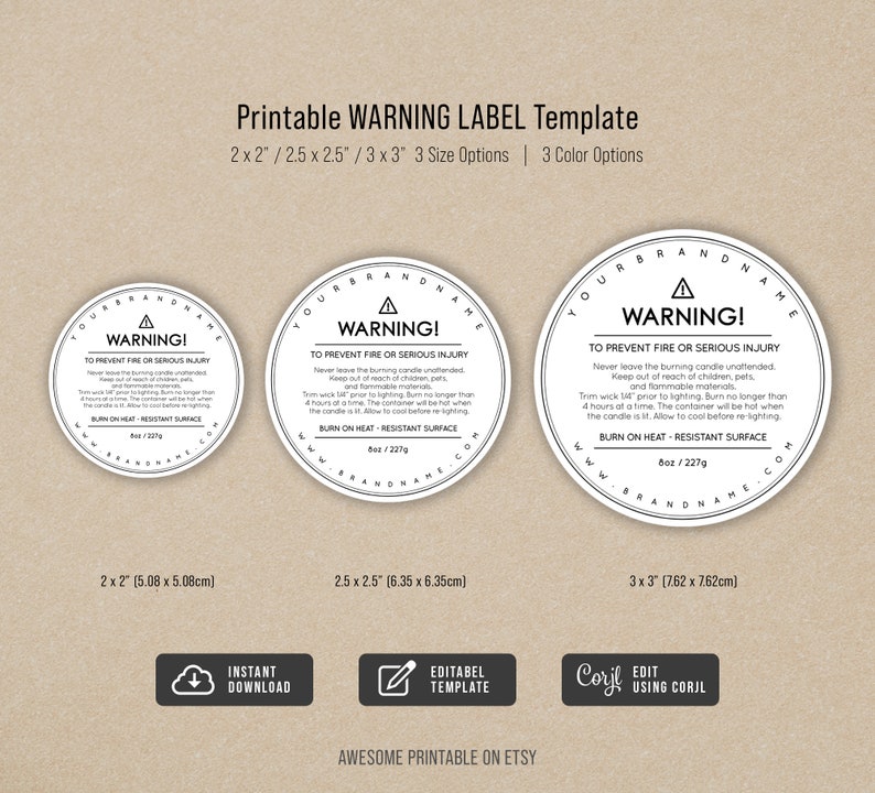 Printable Candle Warning Label Template, Candle Instruction Sticker ...