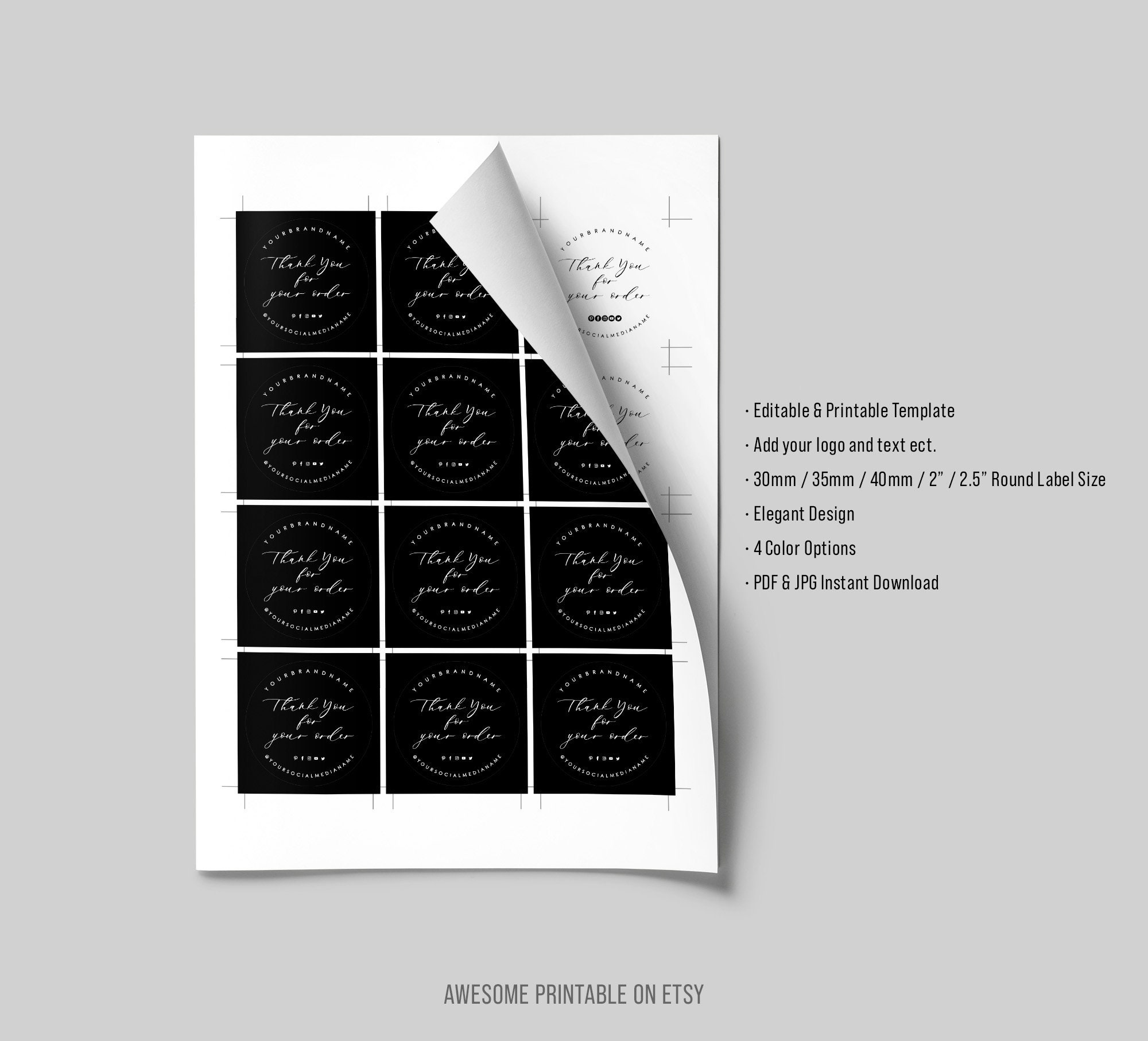 Editable Thank You Stickers, Printable Thank You Sticker Template ...