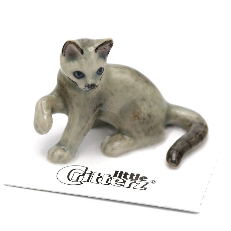 Miniature Ceramic Cat Grey - Etsy