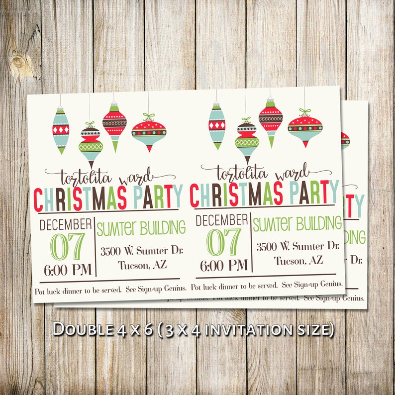 Christmas Party Invitation Ward, Family, Office, Neighborhood 4 X 6, 5 ...