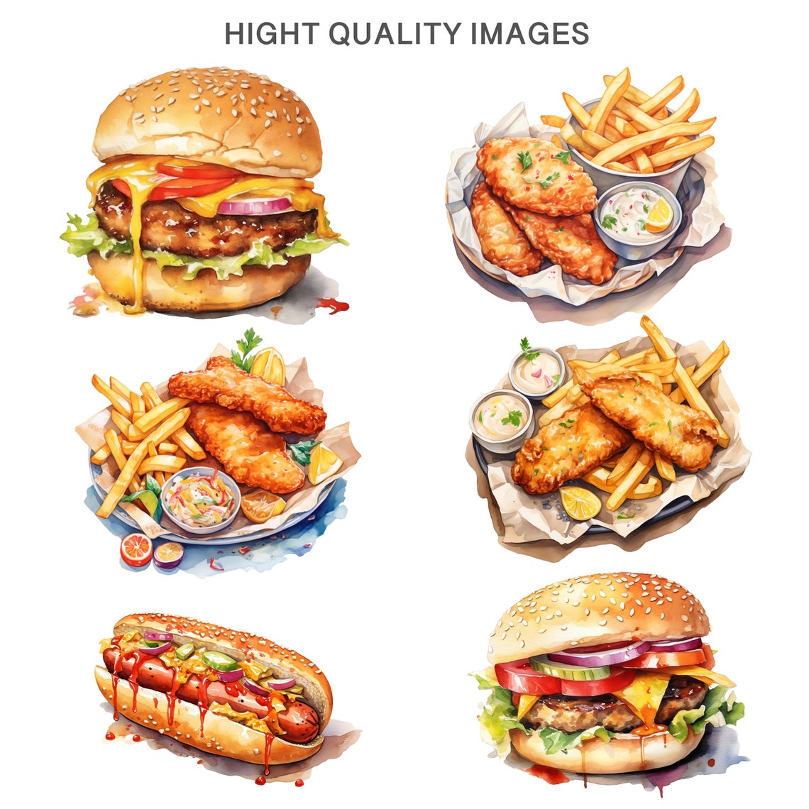 Fast Food Watercolor | Transparent PNG | Burger | Pizza | Sandwich ...