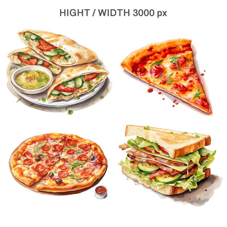 Fast Food Watercolor | Transparent PNG | Burger | Pizza | Sandwich ...