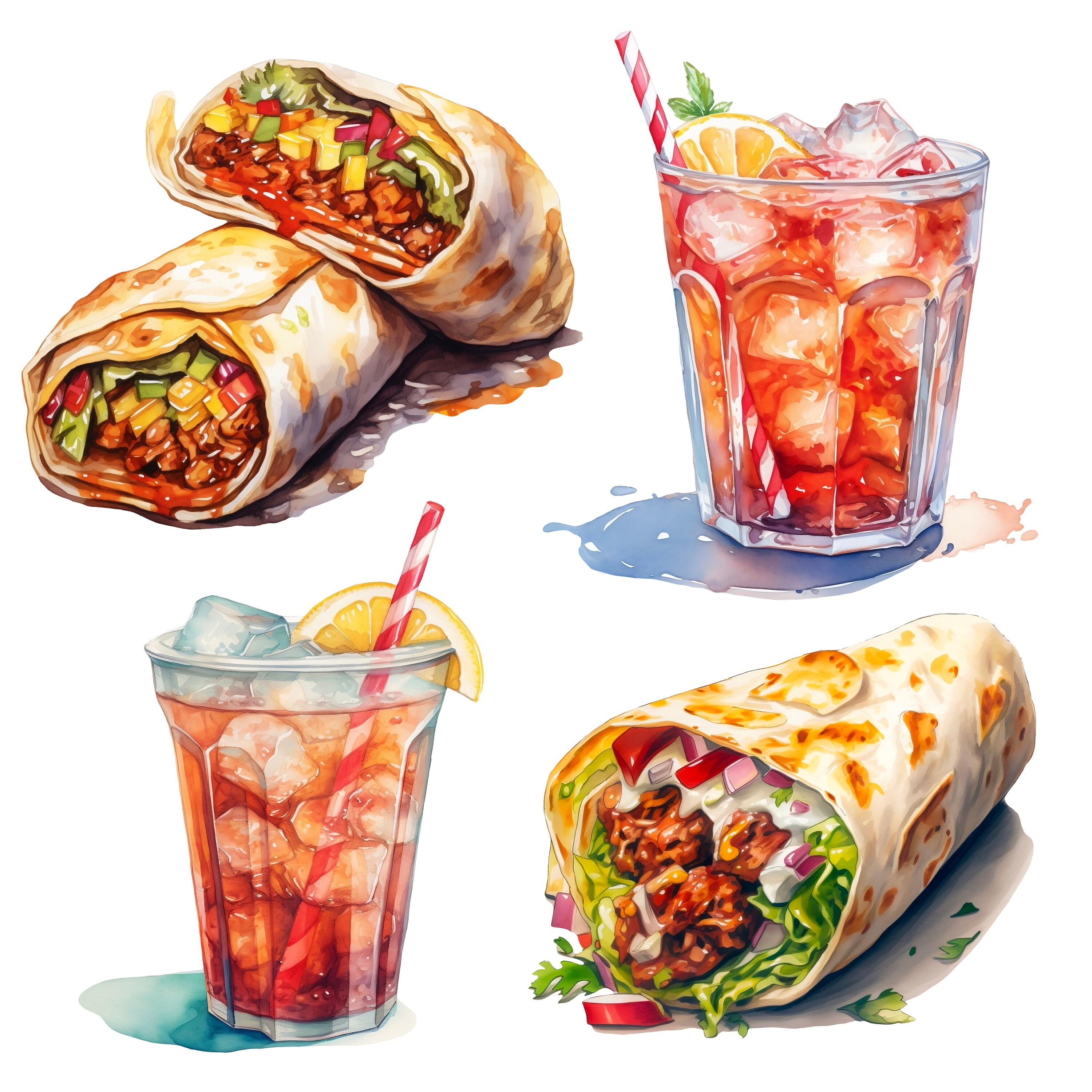 Fast Food Watercolor | Transparent PNG | Burger | Pizza | Sandwich ...