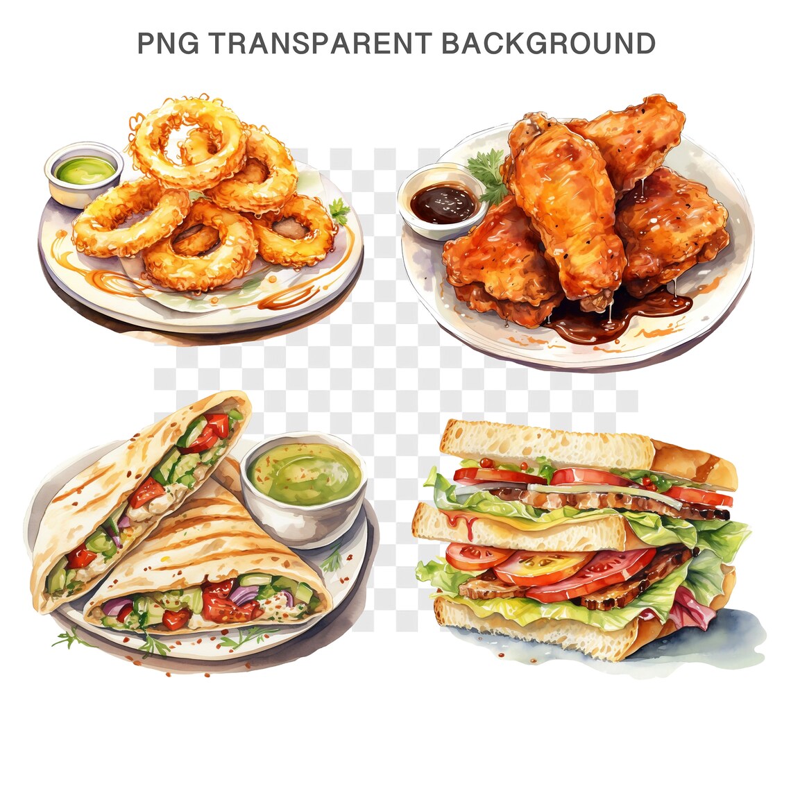 Fast Food Watercolor Transparent PNG Burger Pizza - Etsy