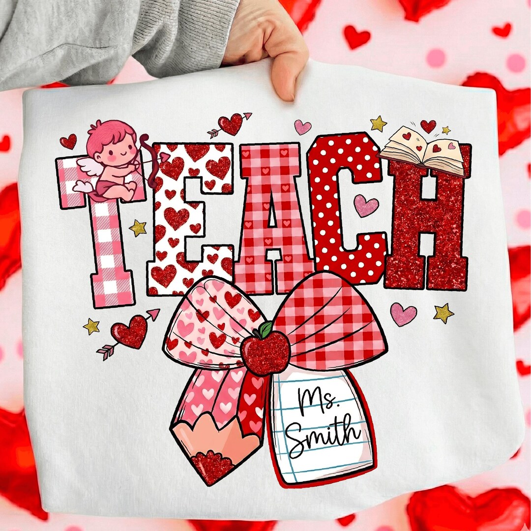 Coquette TEACH Valentine Pencil Bow Png, Valentine Teacher Png ...