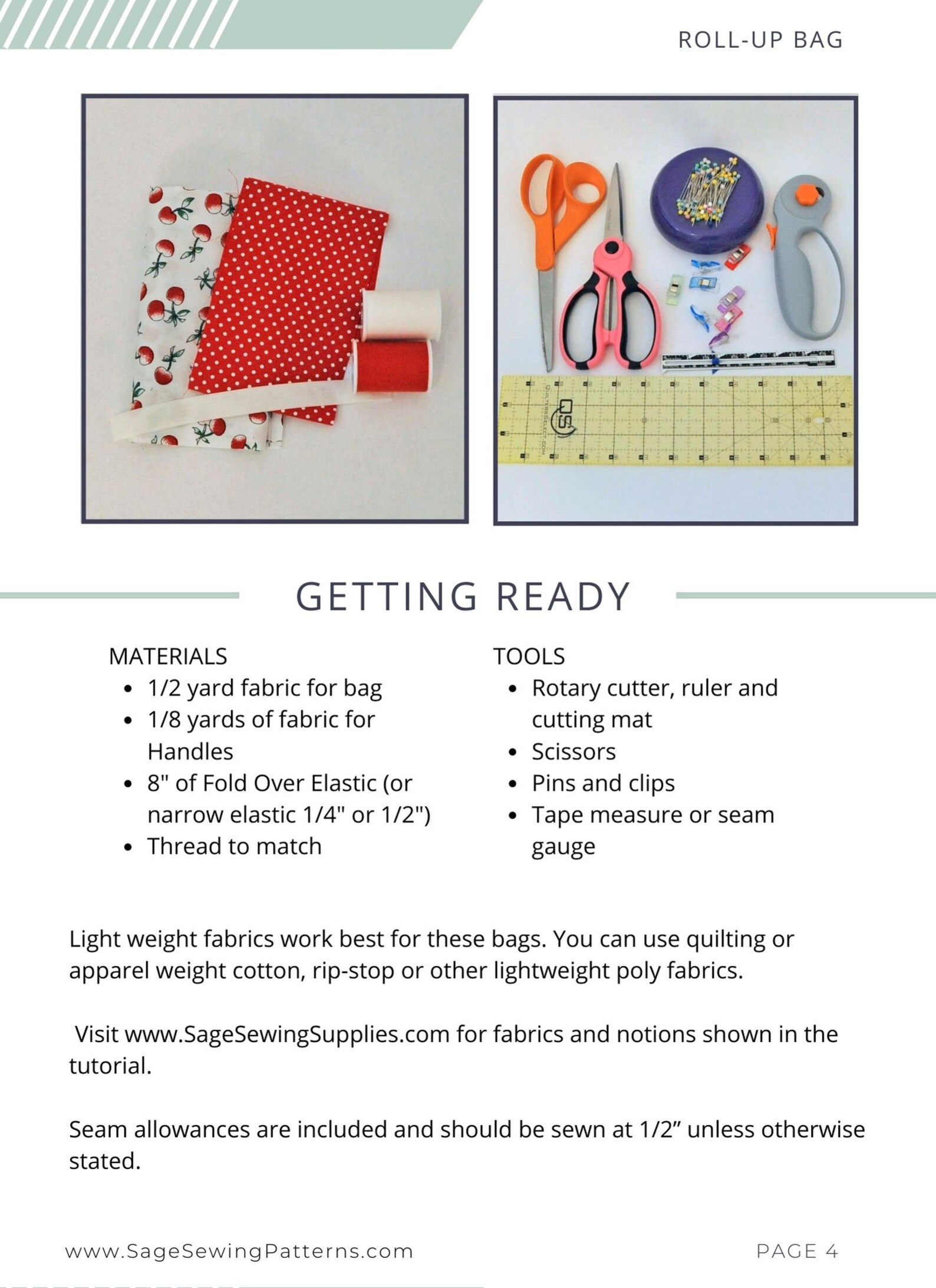 Roll up Shopping Bag Sewing Pattern, PDF Downloadable Sewing Tutorial ...