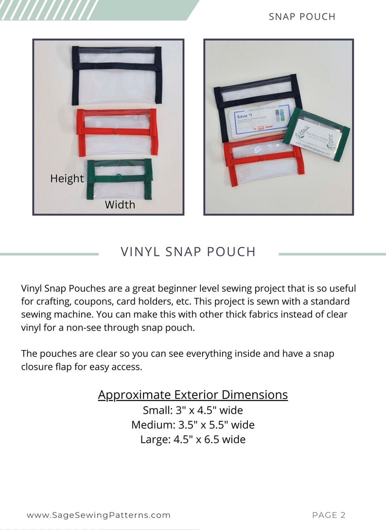 PDF Sewing Pattern Vinyl Snap Pouch, Easy Tutorial for Clear View ...