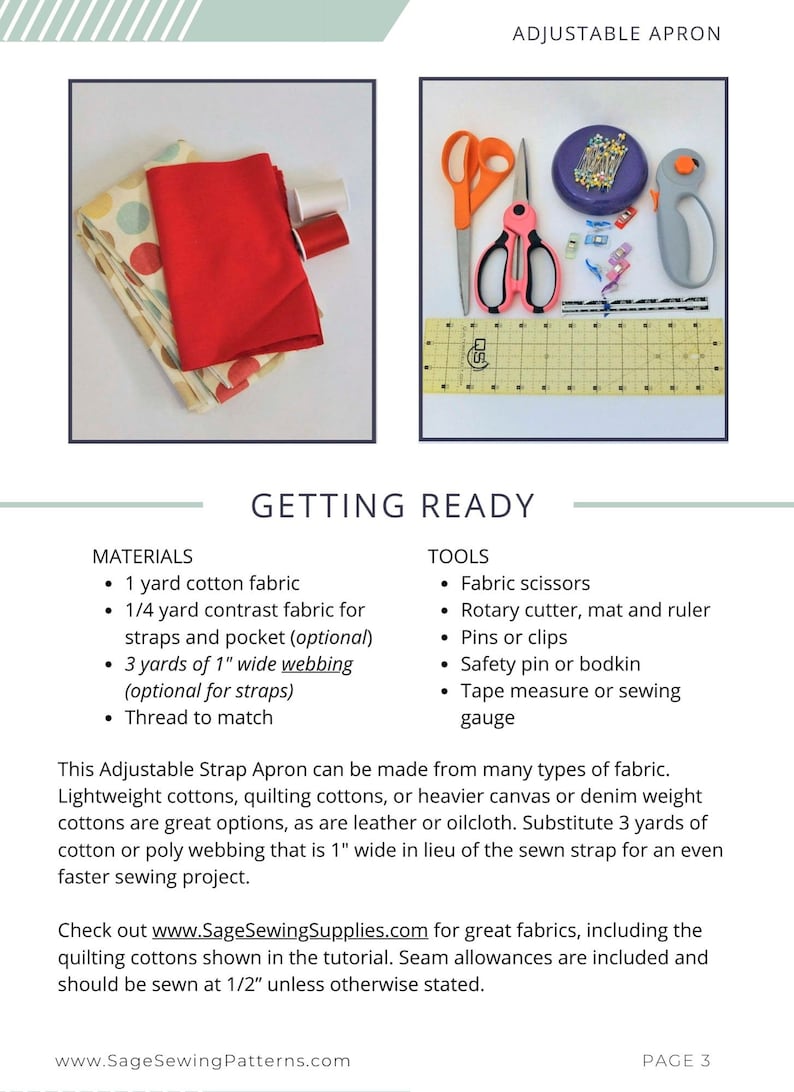 Adjustable Strap Apron Sewing Pattern, PDF Sewing Pattern and Tutorial ...