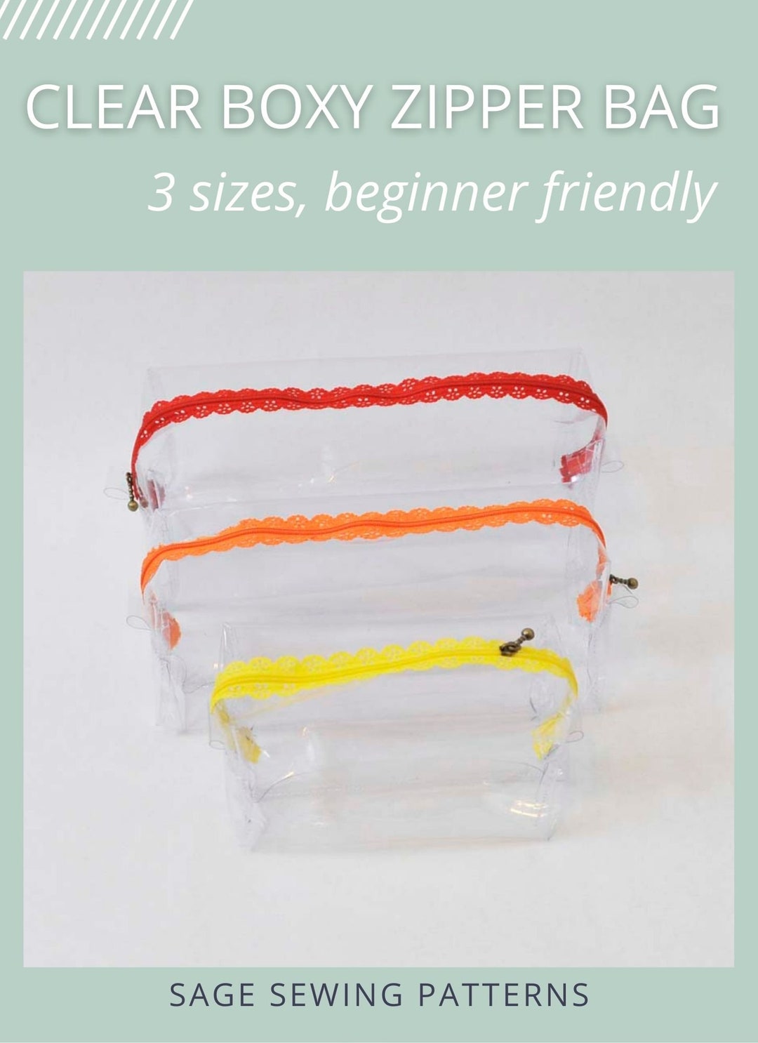 Clear Boxy Zipper Bag PDF Downloadable Sewing Pattern, 3 Sizes Vinyl ...