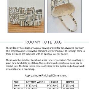 Large Tote Bag Sewing Pattern, PDF Downloadable Sewing Tutorial, Canvas ...