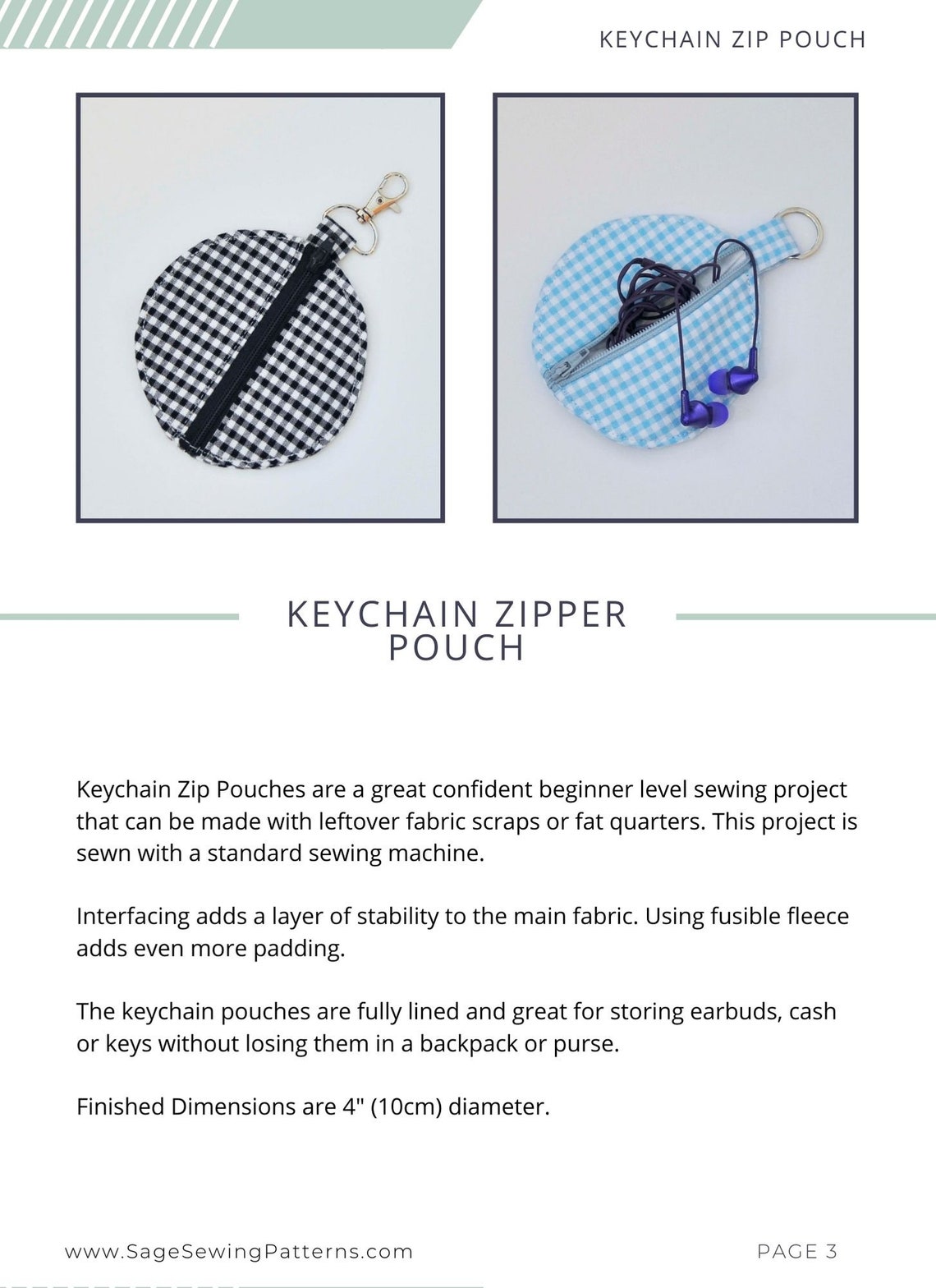 Keychain Coin Purse, PDF Downloadable Sewing Pattern, Zipper Pouch ...