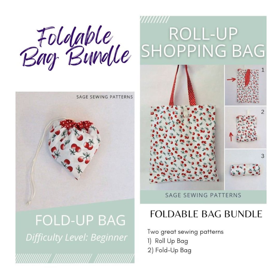 Foldable Bag Bundle Sewing Pattern, 2 Reusable Market Bag PDF ...