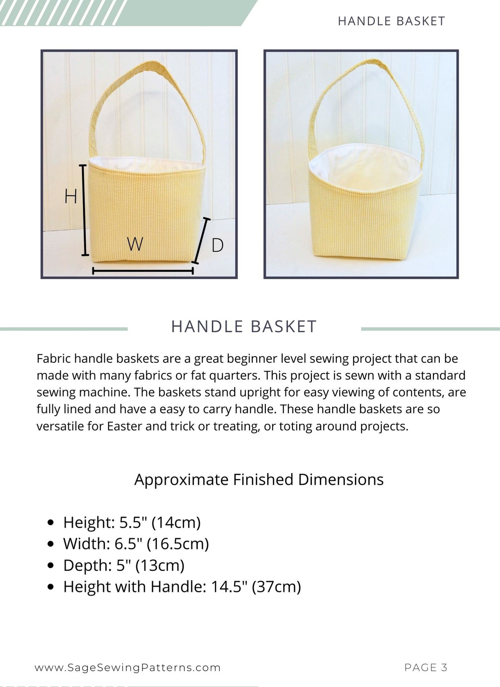 Fabric Handle Basket PDF Downloadable Sewing Pattern Easter | Etsy