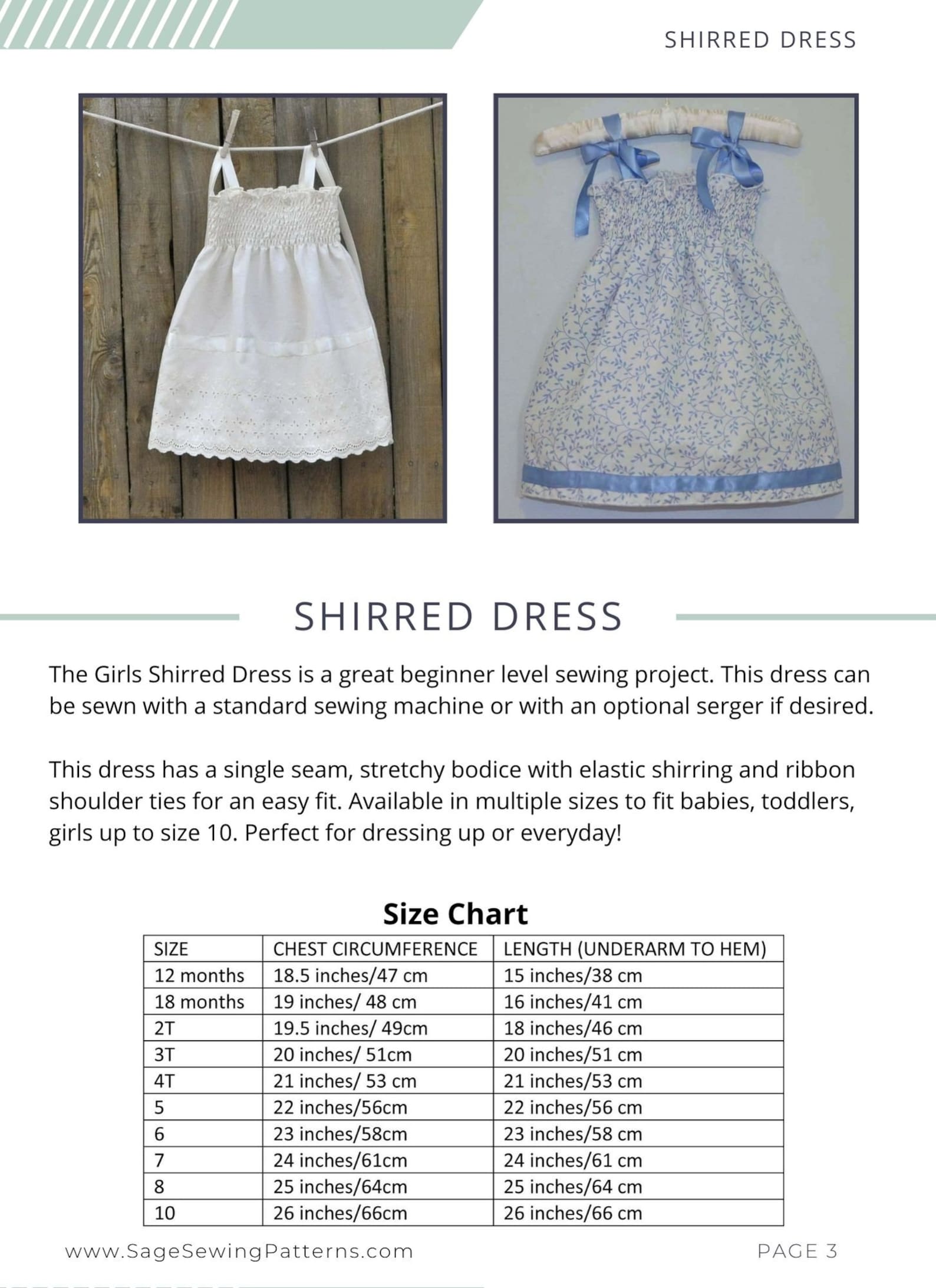 Sewing Pattern Tutorial for Girls Shirred Dress, PDF Downloadable ...