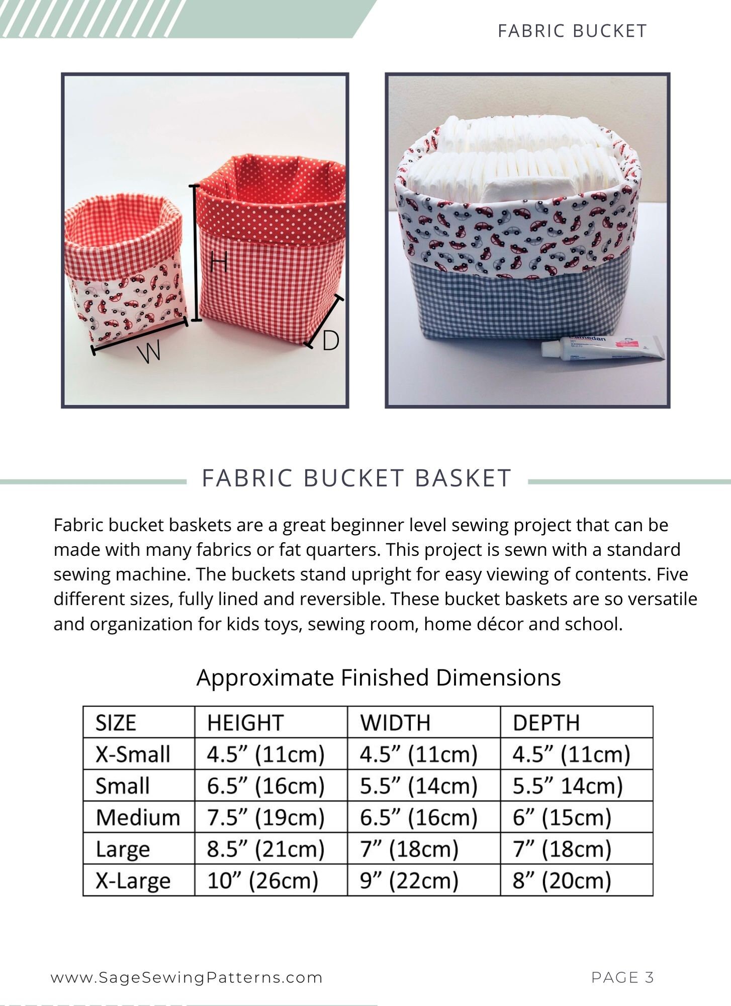 Fabric Bucket Box PDF Downloadable Sewing Pattern Baby | Etsy