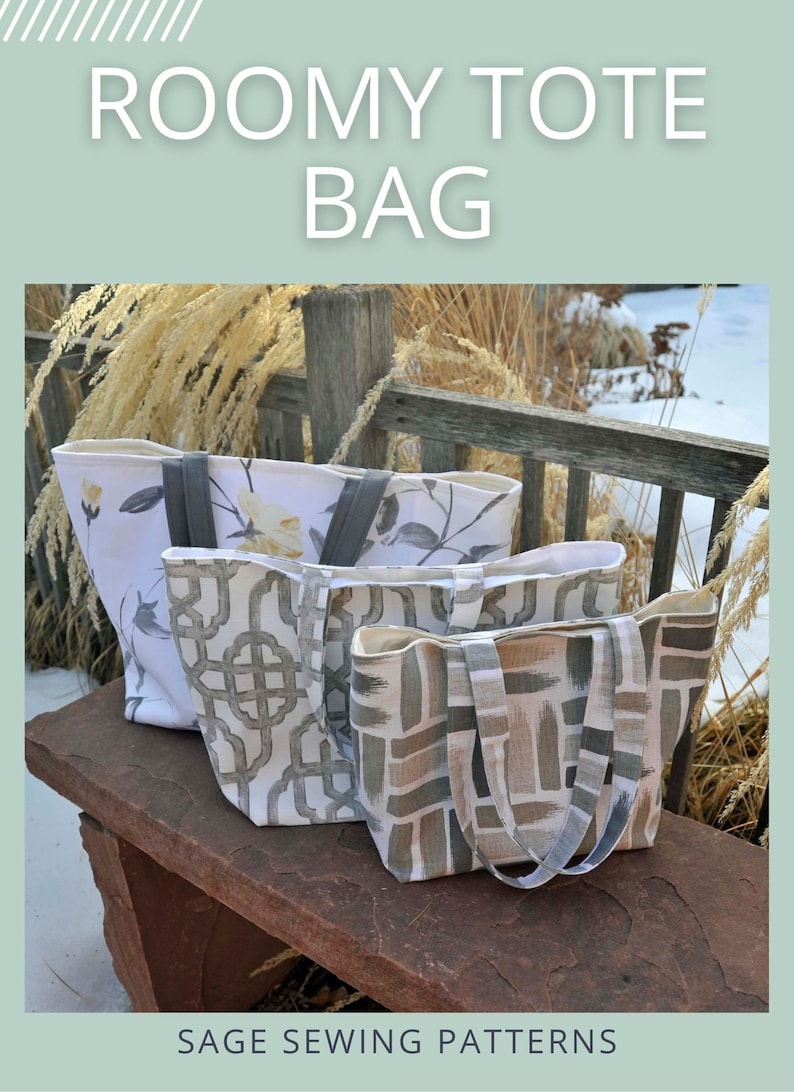 Roomy Tote Bag Sewing Pattern, PDF Downloadable Sewing Tutorial, Canvas ...