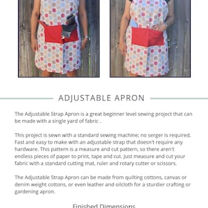 Adjustable Strap Apron Sewing Pattern, PDF Sewing Pattern and Tutorial ...