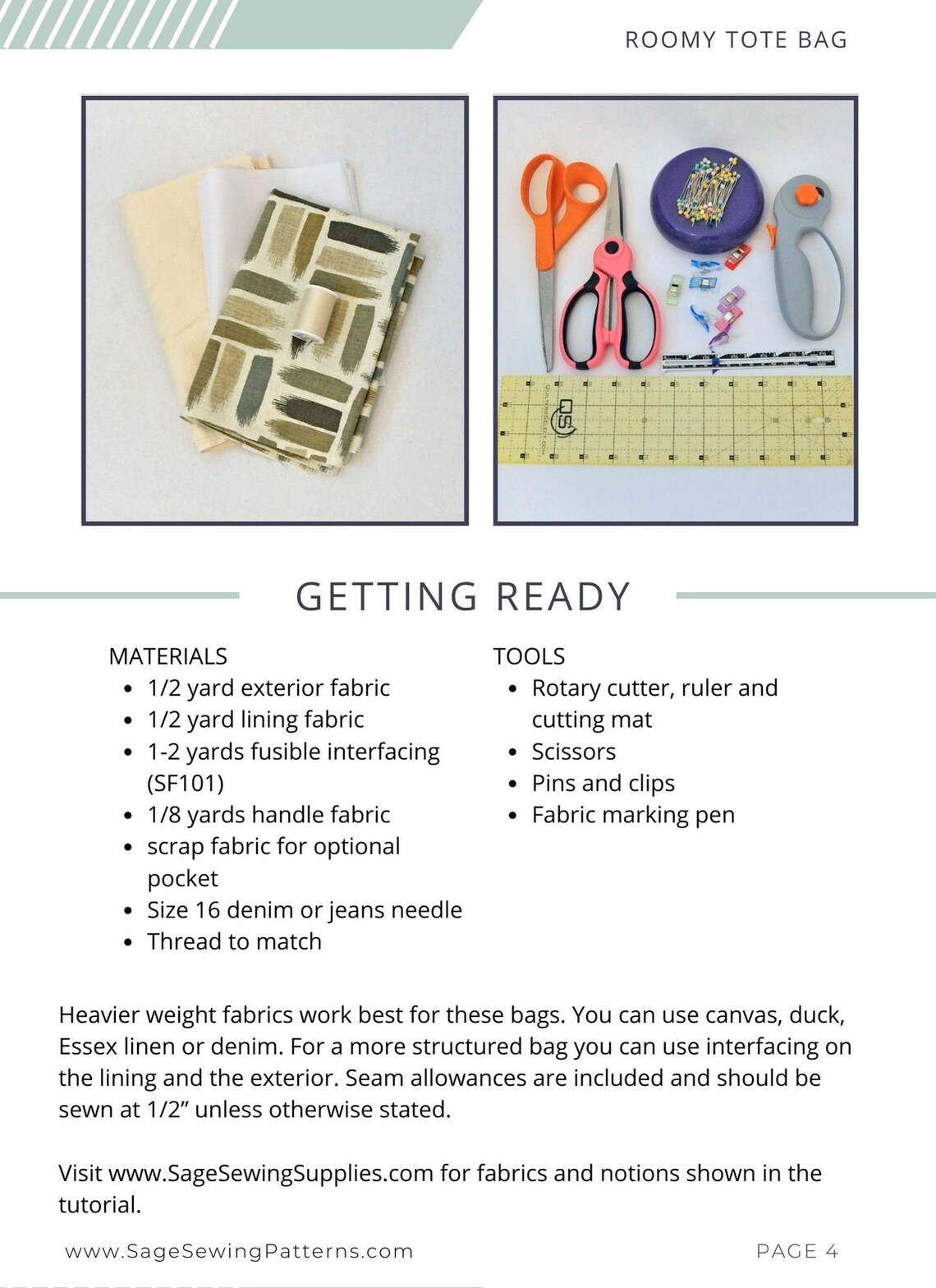 Large Tote Bag Sewing Pattern, PDF Downloadable Sewing Tutorial, Canvas ...