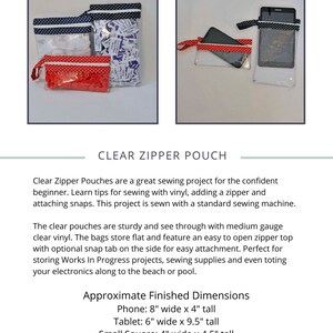 PDF Sewing Pattern Clear Vinyl Zipper Pouch, See Through Zip Window Bag ...