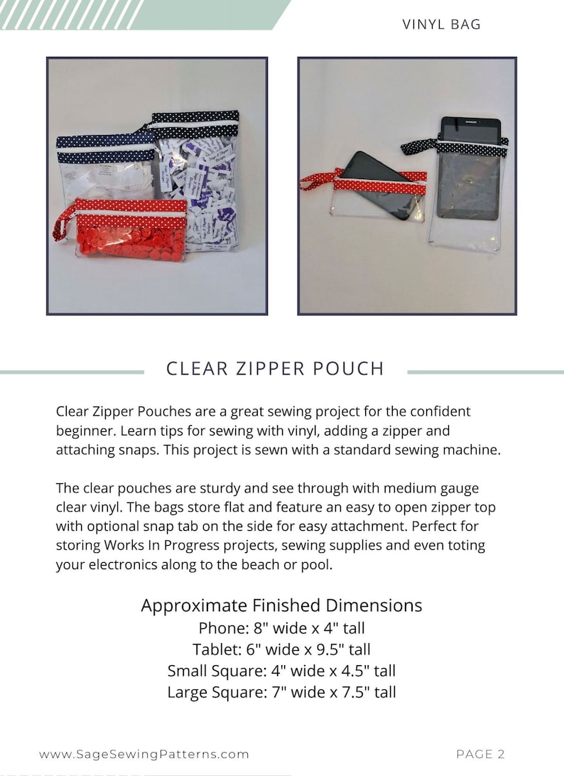 PDF Sewing Pattern Clear Vinyl Zipper Pouch See Through Zip - Etsy