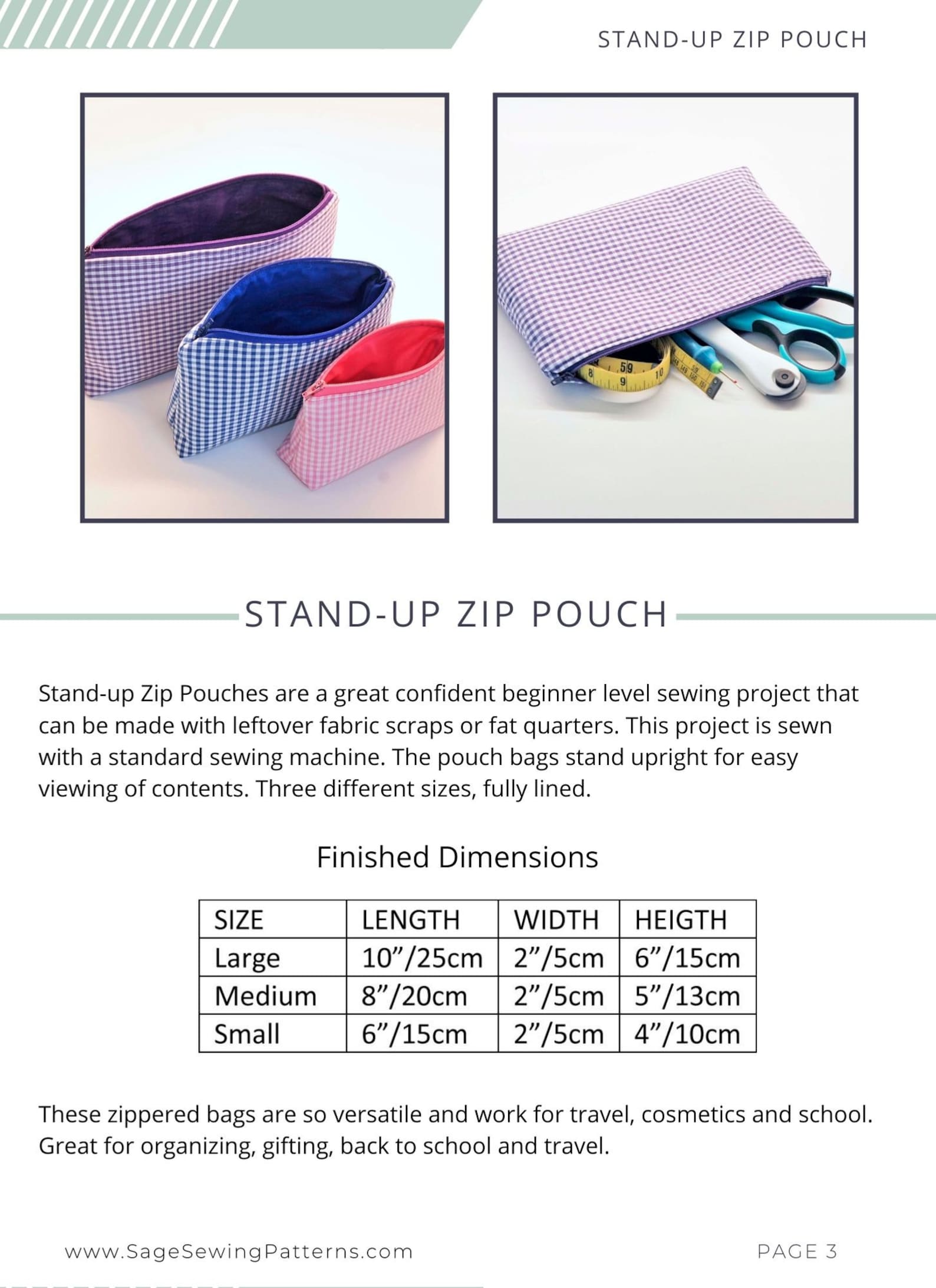 Easy Zipper Pouch Bag PDF Downloadable Sewing Pattern - Etsy