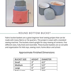 Round Bottom Fabric Bucket, 4 Sizes PDF Downloadable Sewing Pattern ...