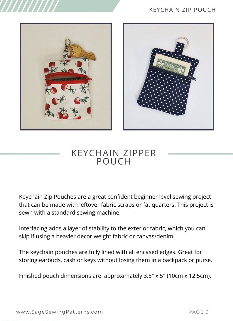 Keychain Coin Purse PDF Downloadable Sewing Pattern Zipper | Etsy