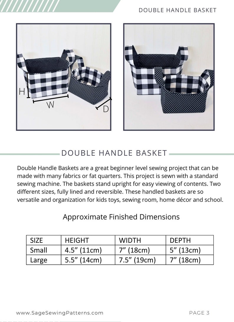 Fabric Basket With Handles PDF Downloadable Sewing Pattern | Etsy