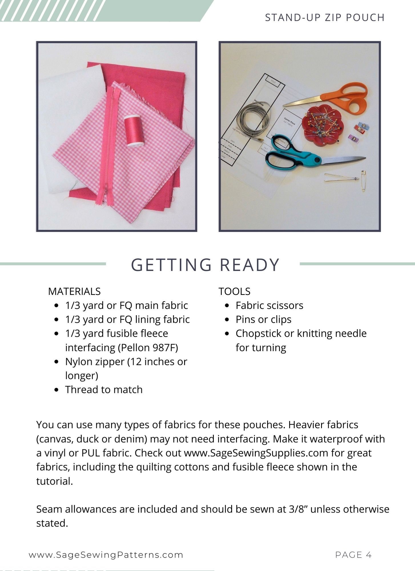 Stand up Zipper Pouch Bag PDF Downloadable Sewing Pattern | Etsy