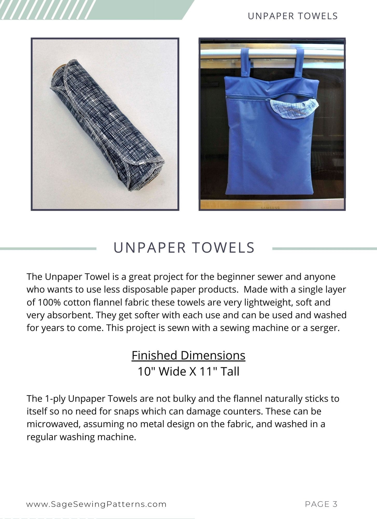 PDF Sewing Pattern for Unpaper Towels, Zero Waste Eco-friendly ...