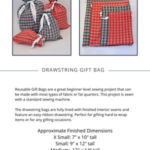 Drawstring Bag Sewing Pattern, PDF Downloadable Sewing Tutorial, Lined ...