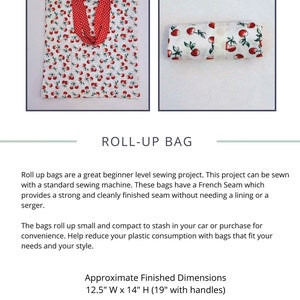 Roll up Shopping Bag Sewing Pattern, PDF Downloadable Sewing Tutorial ...