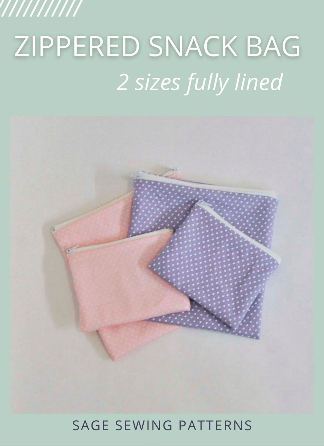 Zippered Snack Bag PDF Downloadable Sewing Pattern, 2 Sizes Reusable ...