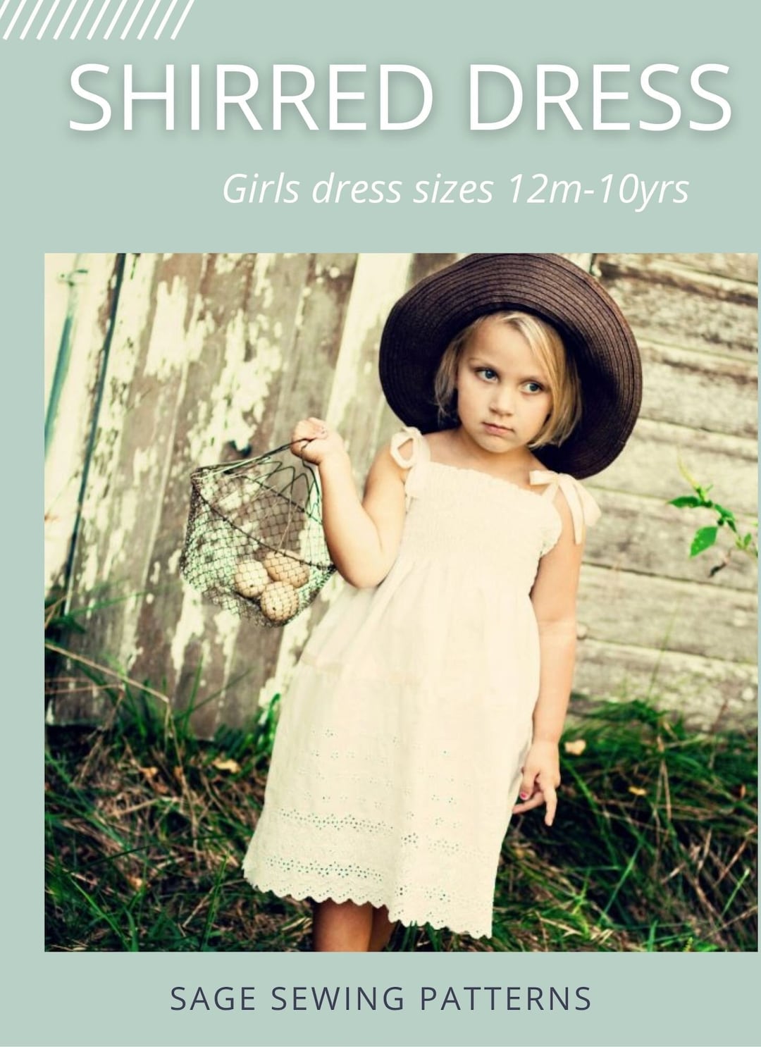 Sewing Pattern for Girls Shirred Dress, PDF Downloadable Sewing ...