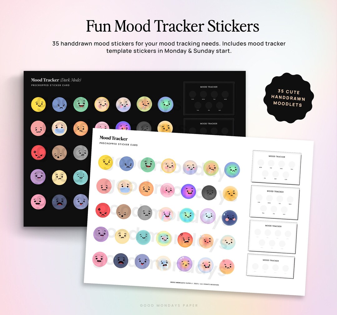 Fun Mood Tracker Digital Stickers for Digital Planners/journals ...