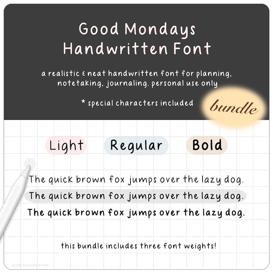 Neat Handwritten Font Bundle by Good Mondays Paper, Light Regular Bold ...