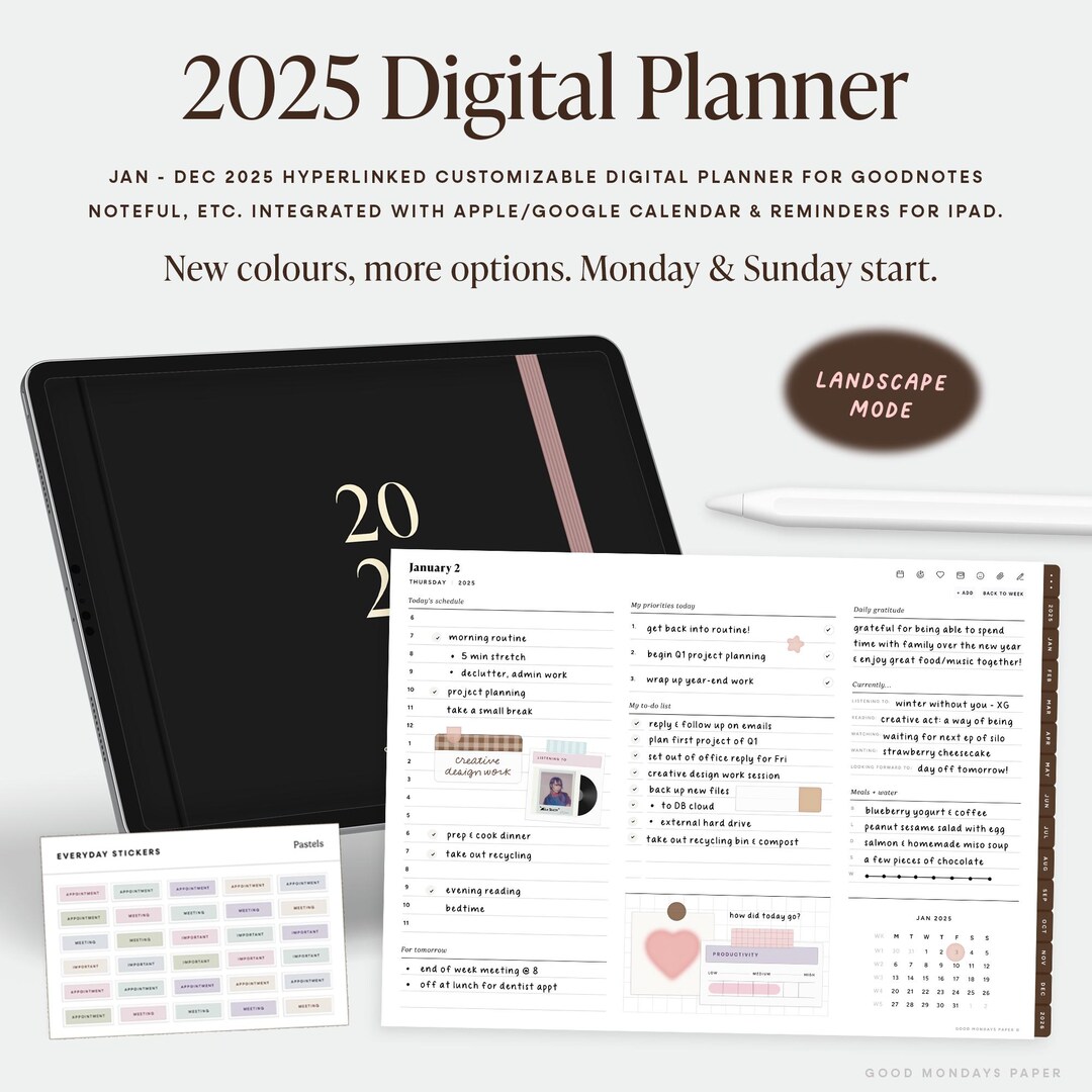 2025 Landscape Digital Planner for Goodnotes, Monthly Weekly Daily ...